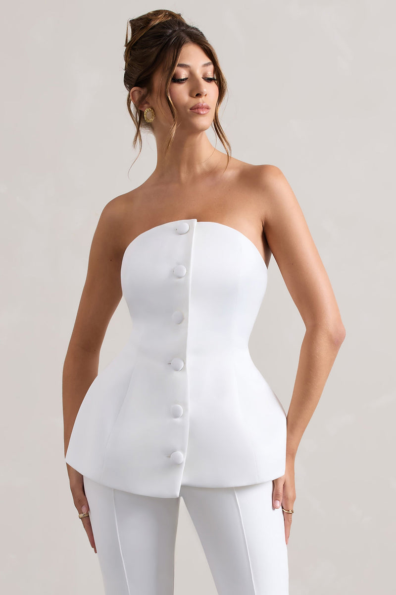 Century Cream Satin Strapless Button Front Corset Top Club L London Ca