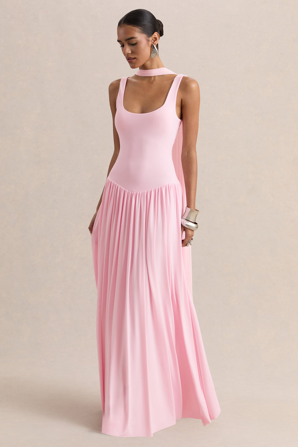 Aurina | Pink Square-Neck Maxi Dress With Cape – Club L London - CA