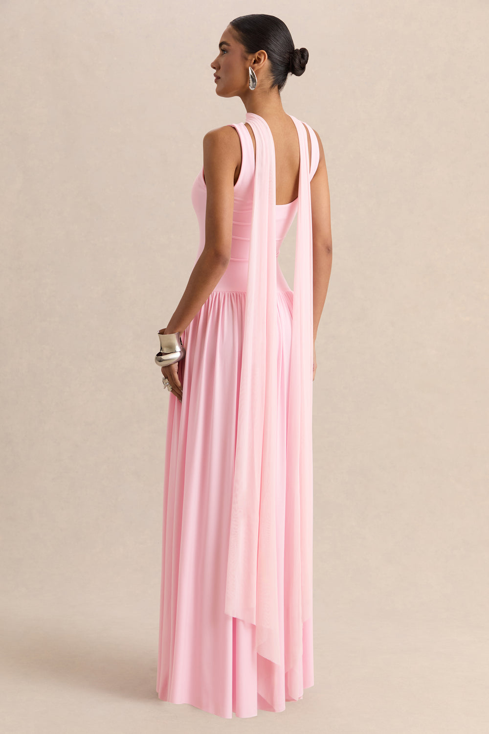 Aurina | Pink Square-Neck Maxi Dress With Cape – Club L London - CA