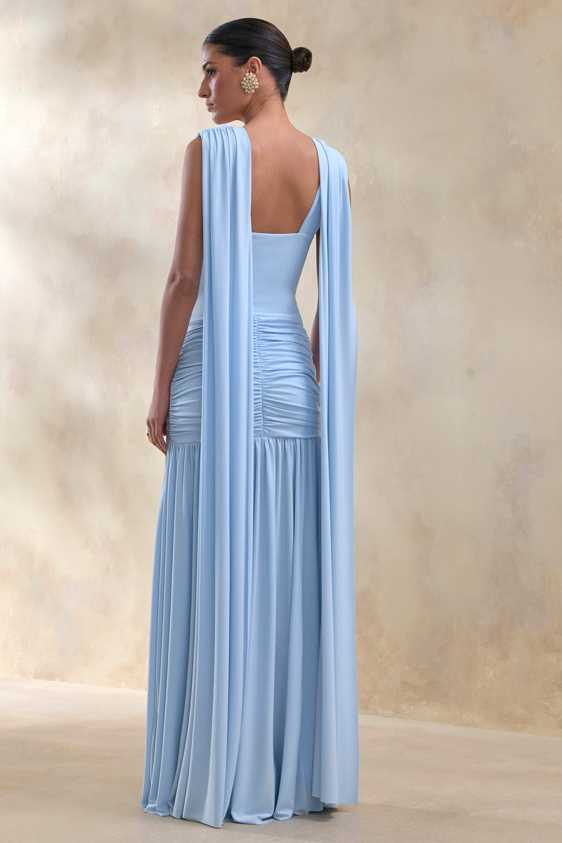Amelisse Powder Blue Plunge-Neck Maxi Dress With Ruched-Detailing ...
