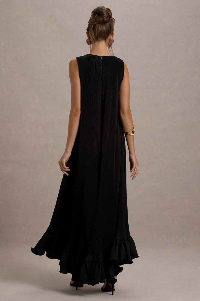 Hazelle Black Chiffon A-Line Ruffled Maxi Dress – Club L London - CA