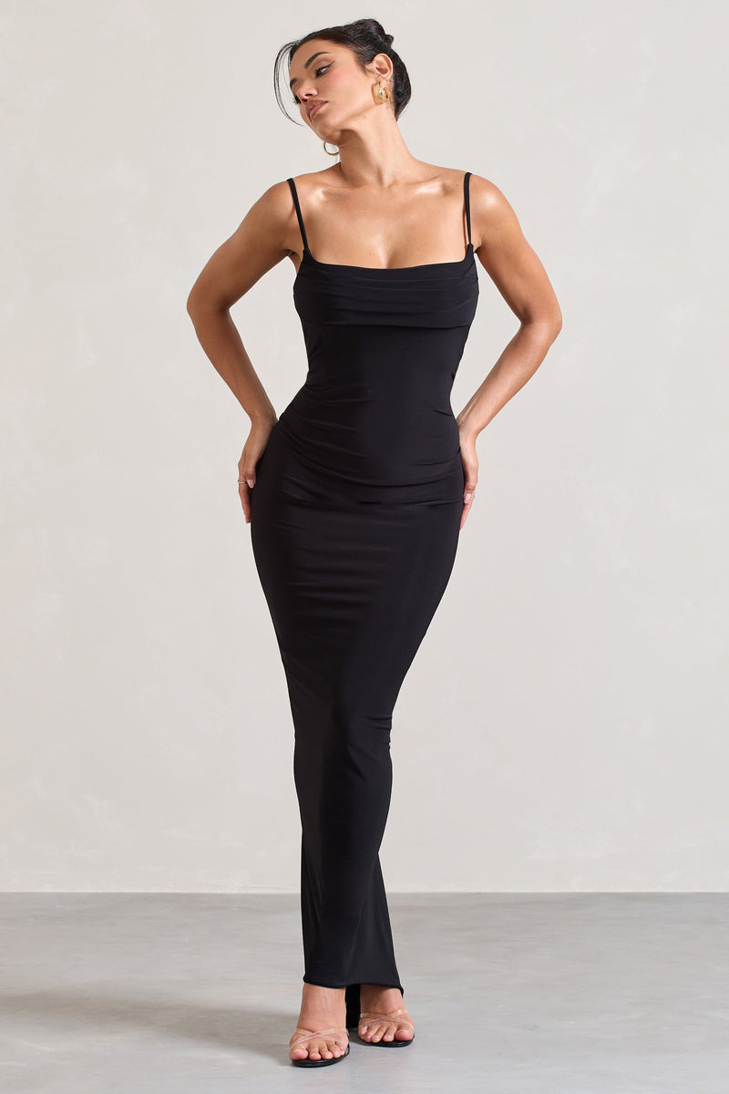 Camera One Black Strappy Laced Bodycon Maxi Dress – Club L London - CA