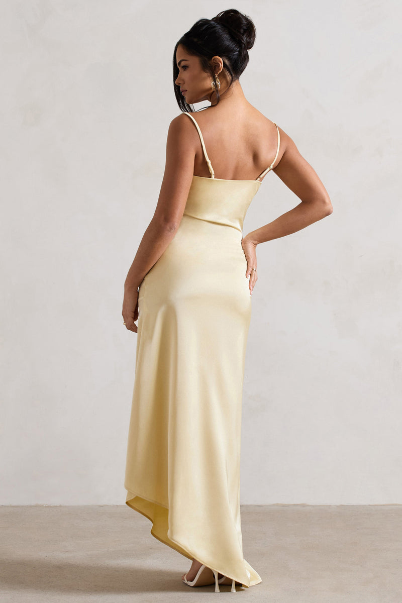 Santi Lemon Satin Cowl-Neck Asymmetric Maxi Dress – Club L London - CA