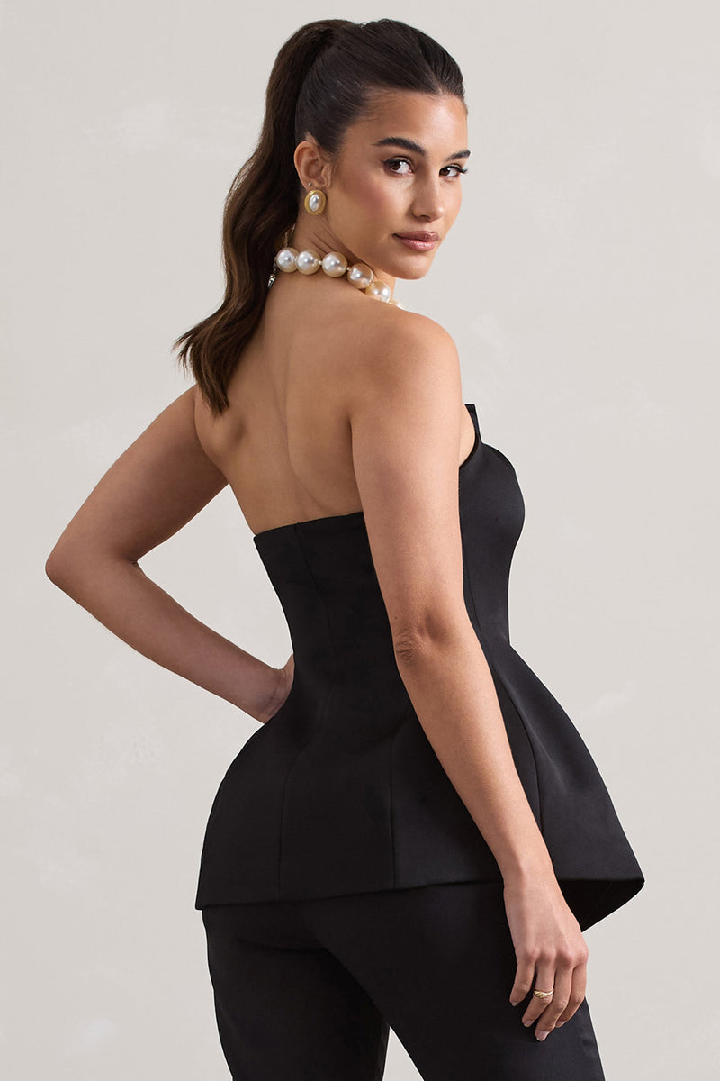 Century Black Satin Strapless Button Front Corset Top – Club L London - CA