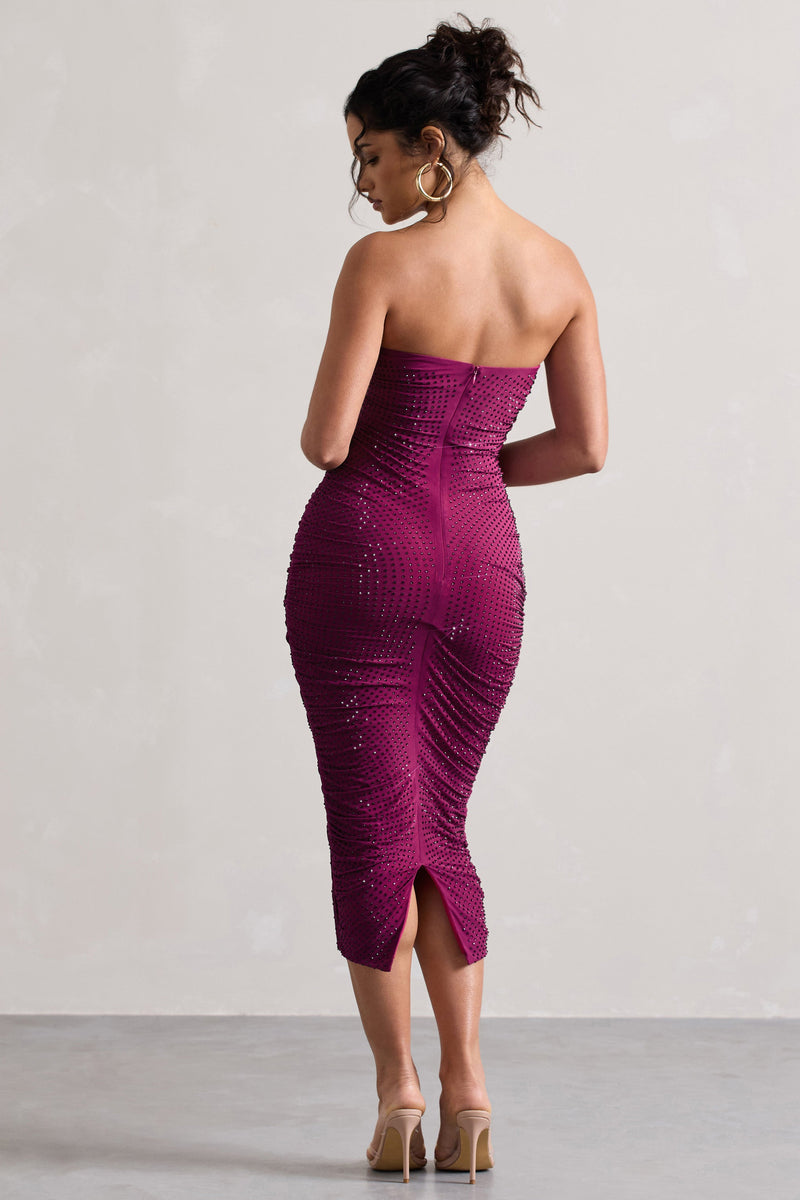 Astro Dark Pink Embellished Bandeau Midi Dress – Club L London - CA