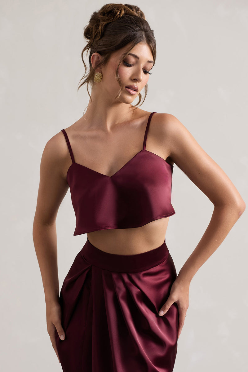 Fawn Plum Satin Cami Crop Top – Club L London - CA