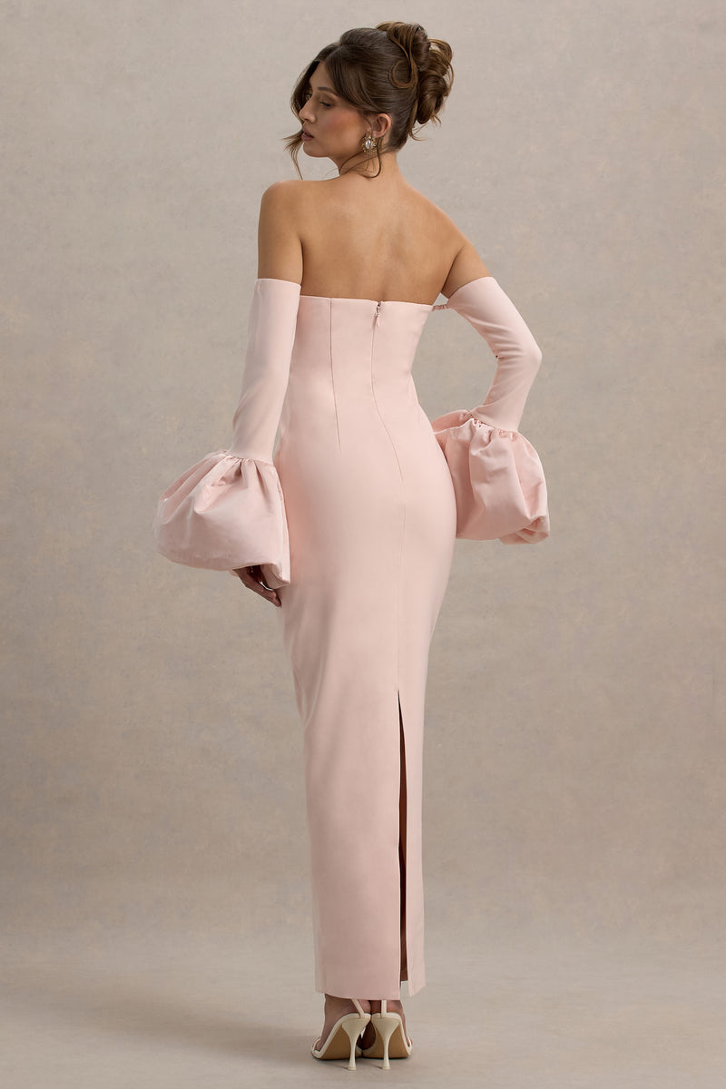 Myah Pink Bandeau Long-Sleeve Maxi Dress With Puff Cuffs – Club L ...