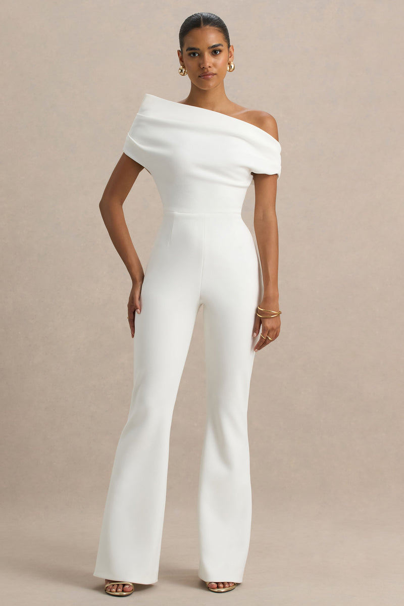 Alexandra White Asymmetric Draped Jumpsuit – Club L London - CA