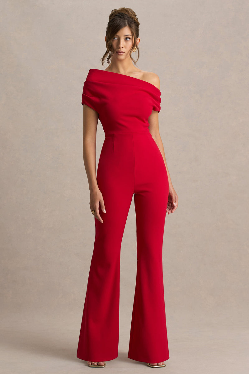 Alexandra Red Asymmetric-Neck Draped Jumpsuit – Club L London - CA