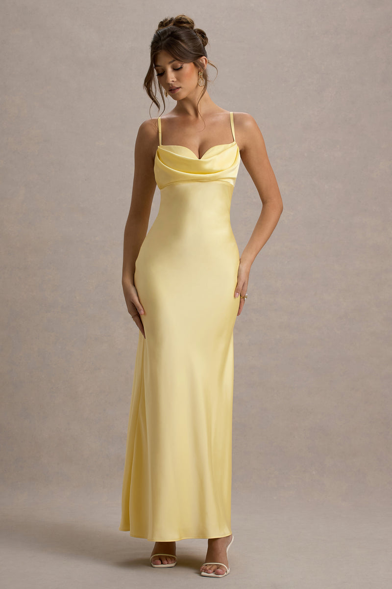 Eimear Lemon Satin Draped Sweetheart Maxi Dress – Club L London - CA