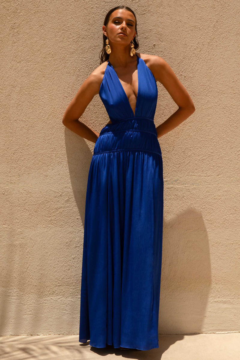 Pacific Blue Halter-Neck Maxi Dress with Open-Back – Club L London - CA