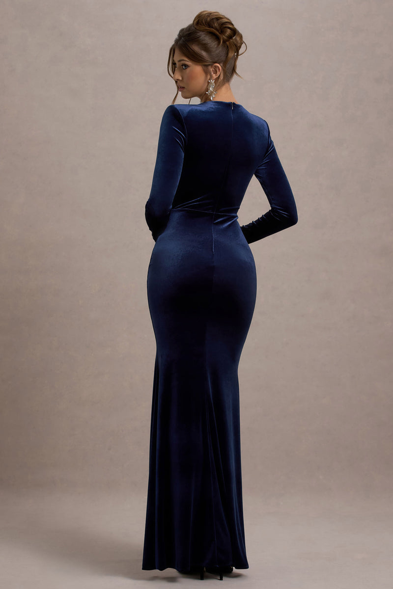 Rayla Navy Velvet Maxi Dress With Split – Club L London - CA