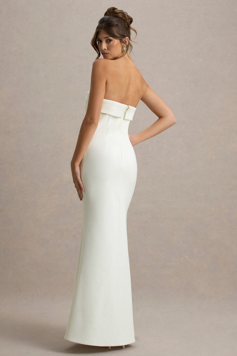 Lucia Cream Bandeau Tailored Maxi Dress With Split – Club L London - CA
