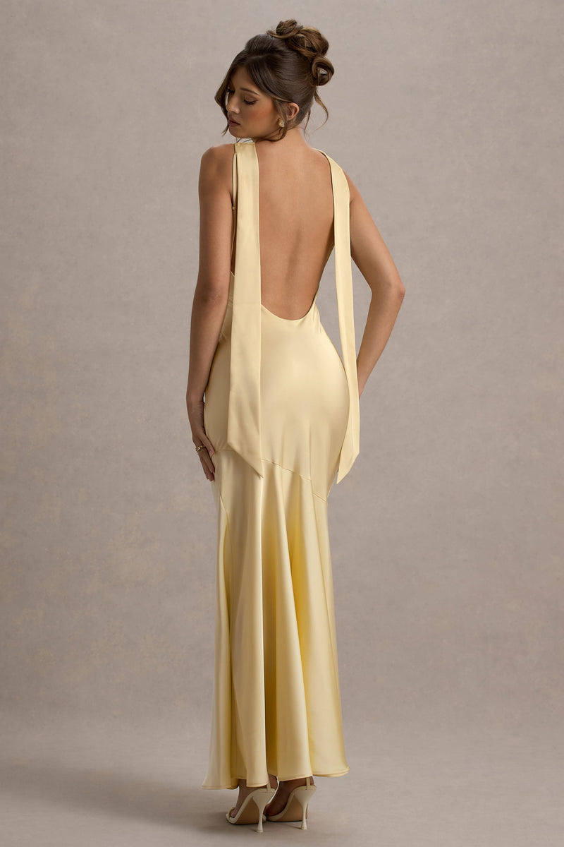 Amelita Lemon Satin Cowl-Neck Maxi Dress – Club L London - CA