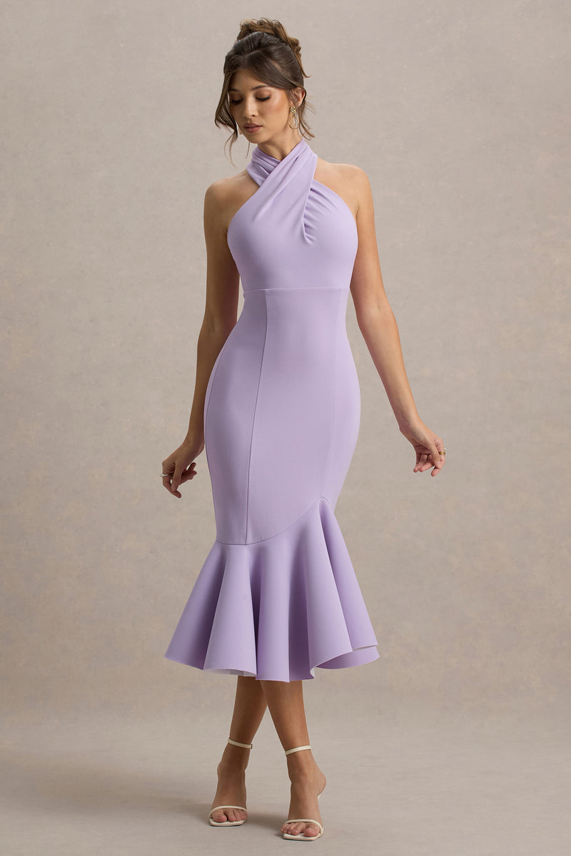 Valletta Lilac Halter-Neck Ruffle-Trim Midi Dress – Club L London - CA