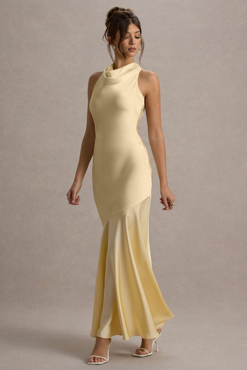 Amelita Lemon Satin Cowl-Neck Maxi Dress – Club L London - CA