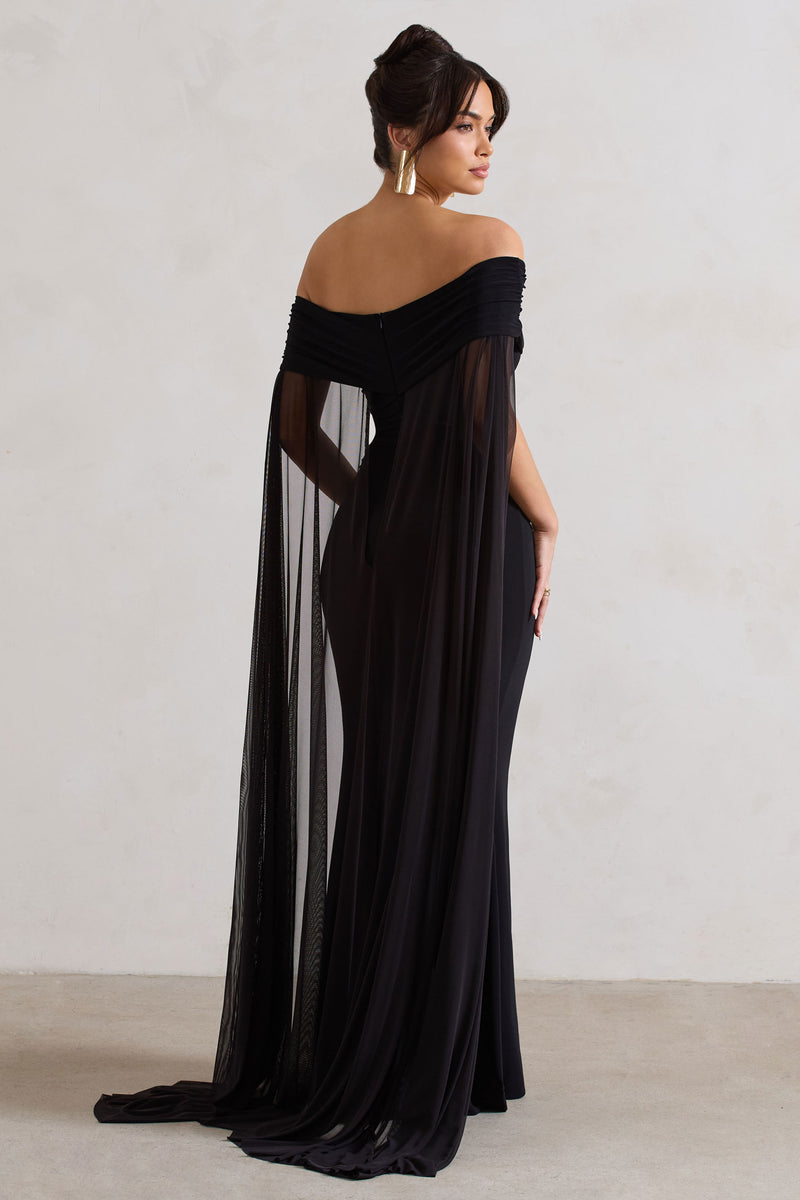 Carlotta Black Bardot Maxi Dress With Chiffon Cape – Club L London - CA