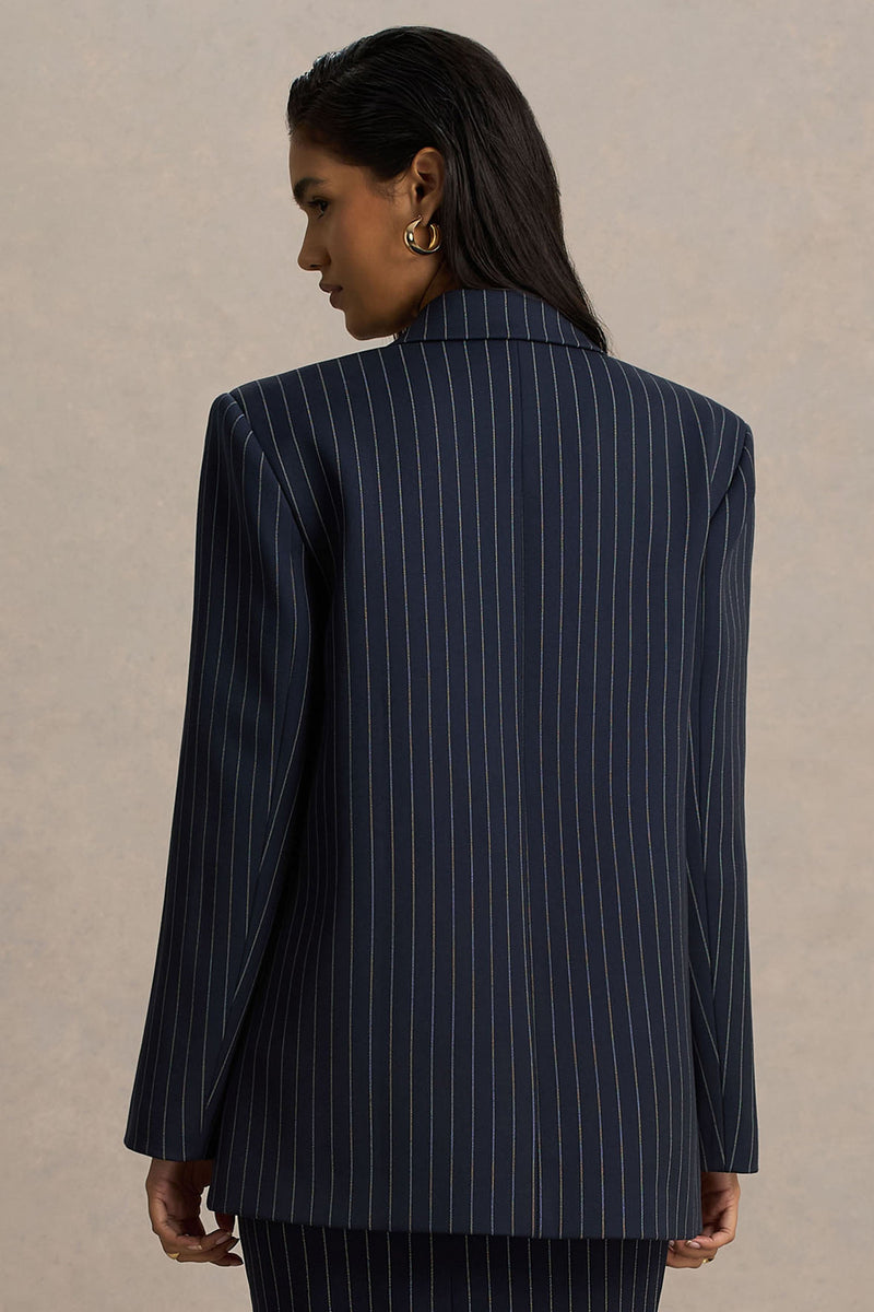 Alana Navy Pinstripe Plunge-Neck Oversized Blazer – Club L London - CA