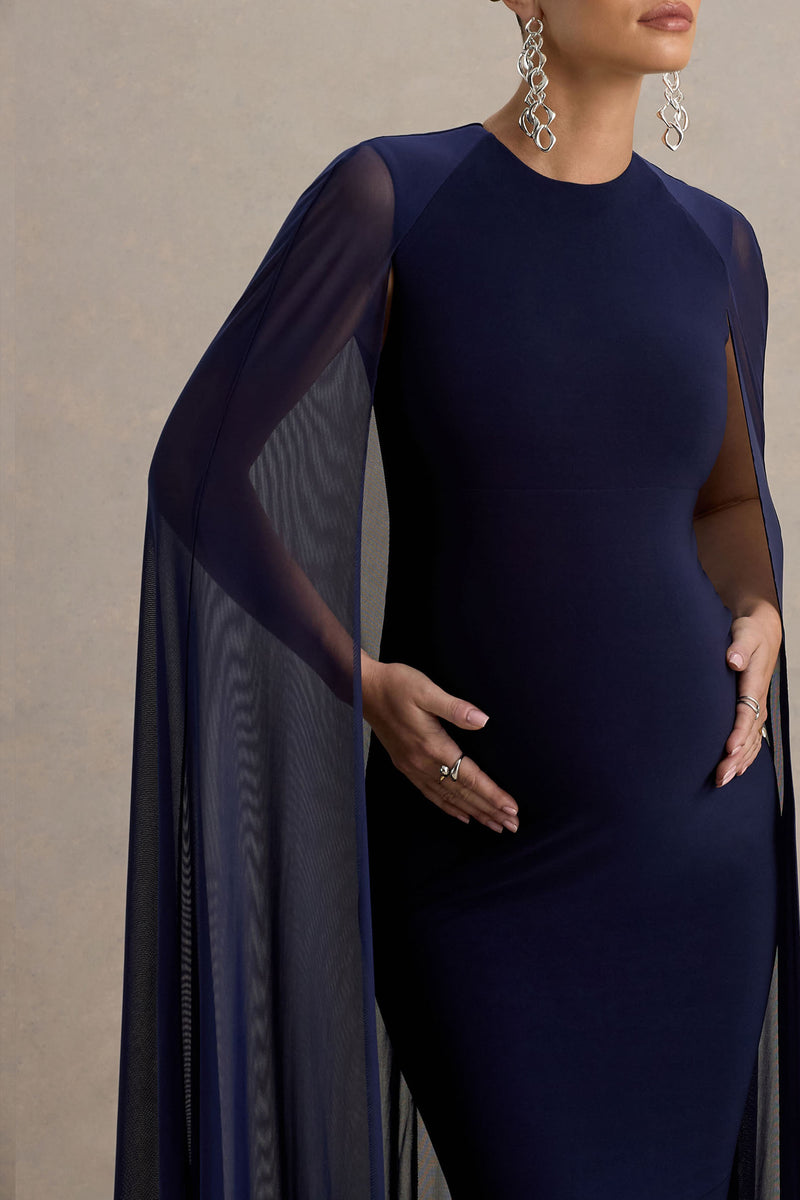 Currant Navy Crew-Neck Maternity Maxi Dress With Cape – Club L London - CA