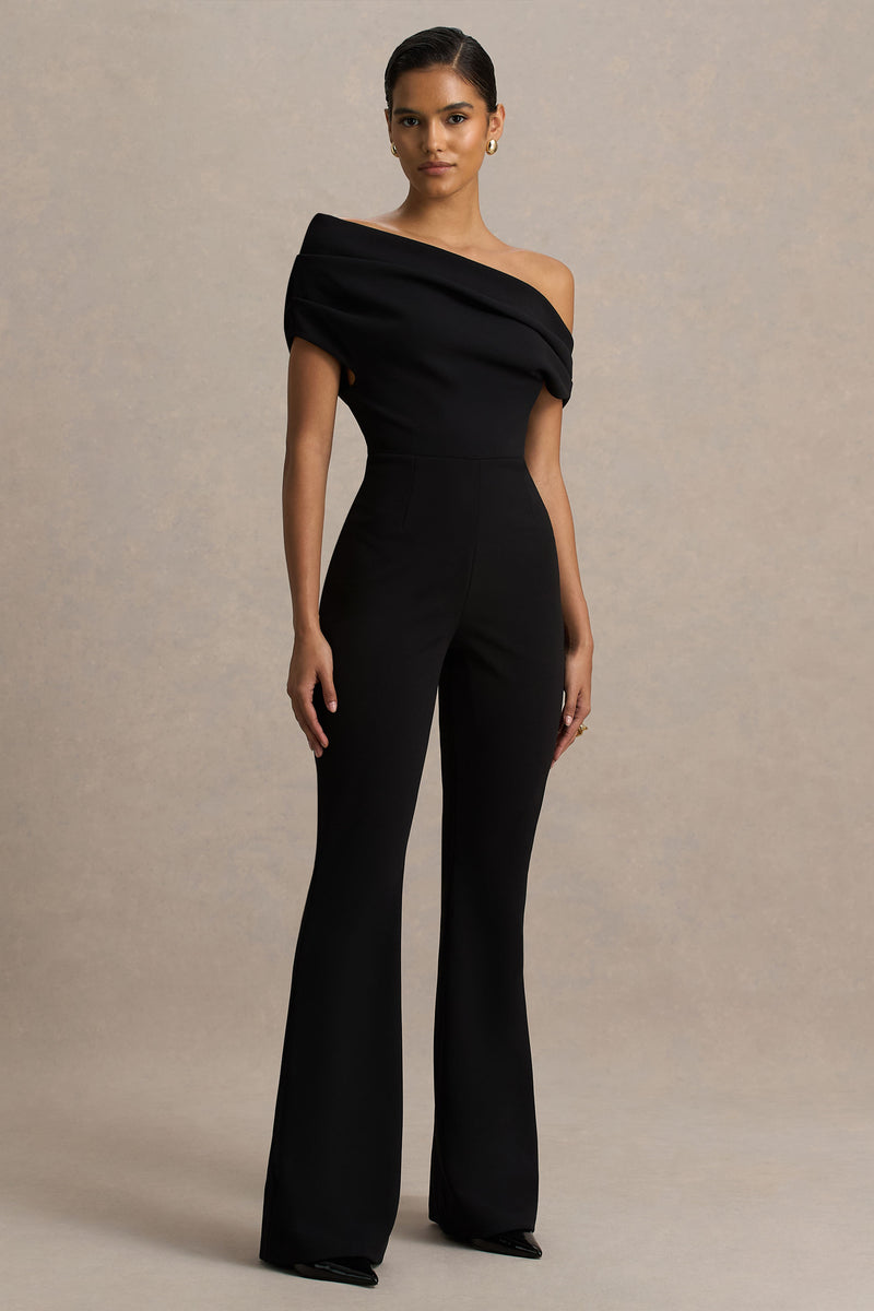 Alexandra Black Asymmetric-Neck Draped Jumpsuit – Club L London - CA